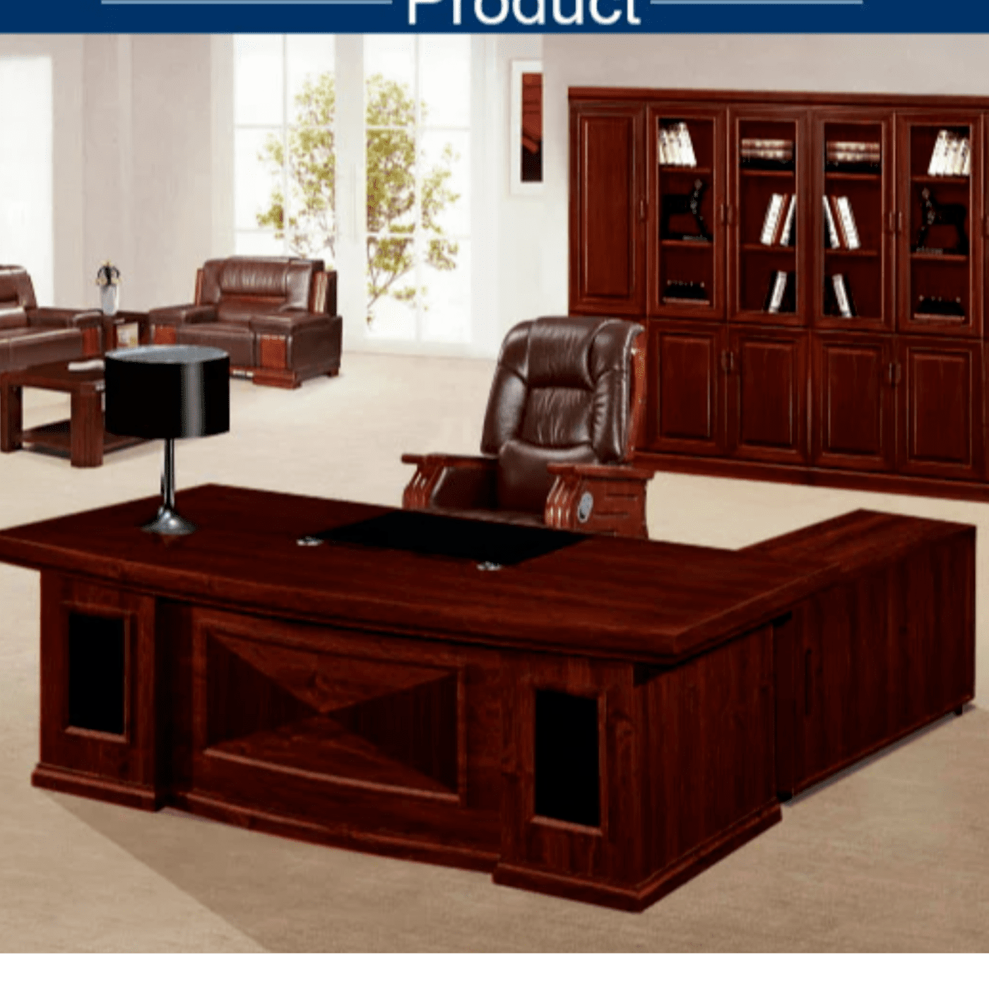 Wooden desk l-shaped board set for executive desk with side cabinet ...