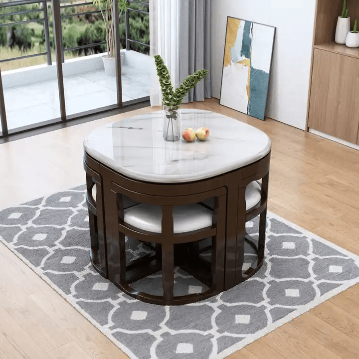Space Saving Marble Top Four Seater Dining Table Set