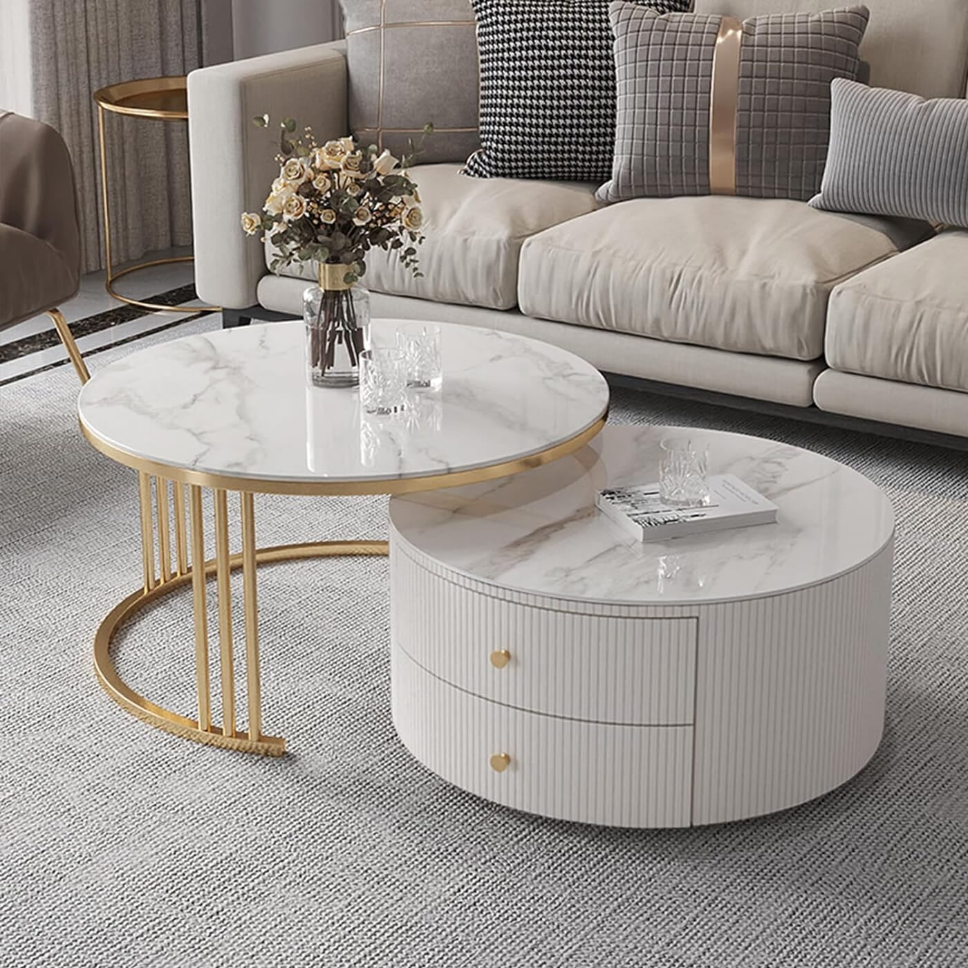 Vikinterio Rounded Corner Design | Nesting Round Coffee Table Set of 2 ...