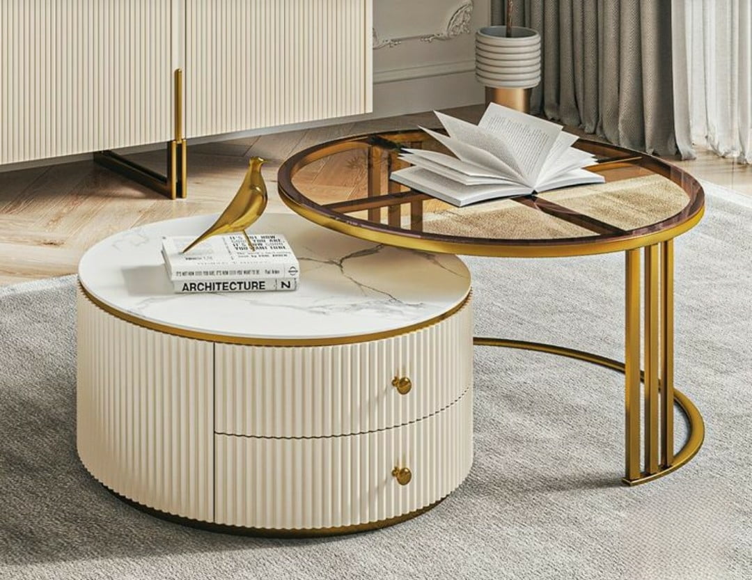Vikinterio Rounded Corner Design | Nesting Round Coffee Table Set of 2 ...