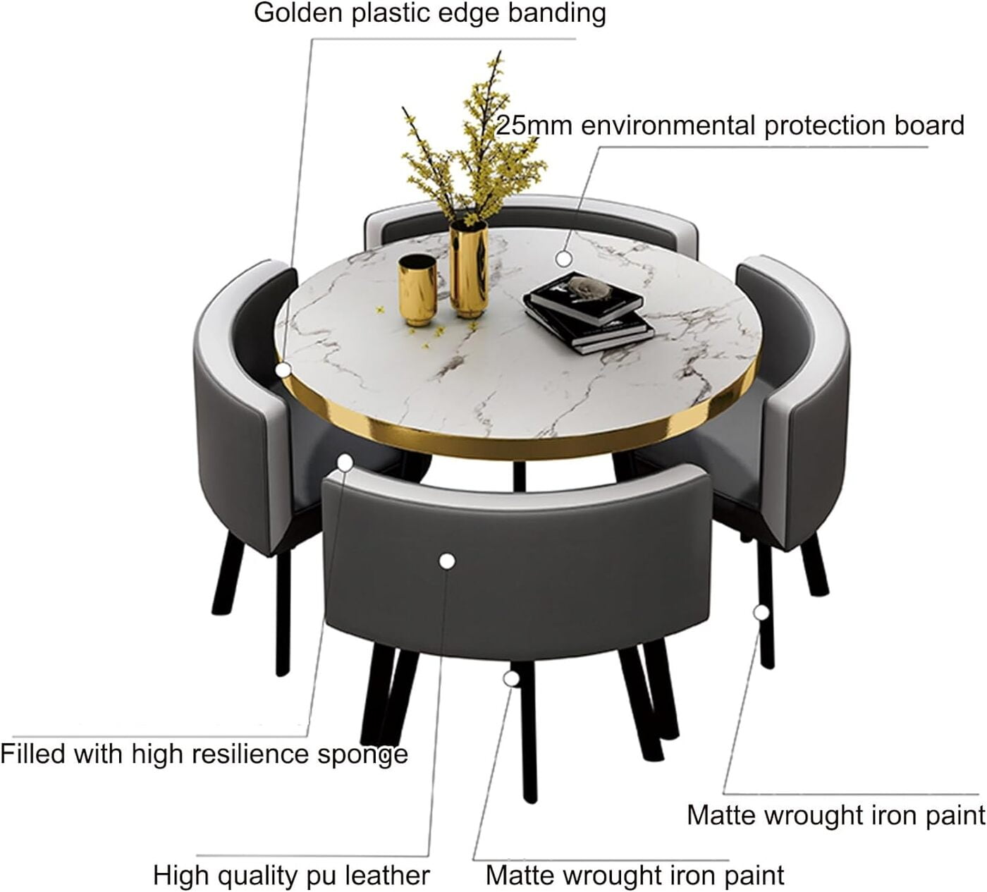 Modern Space Saving Round Dining Table And Chair Set